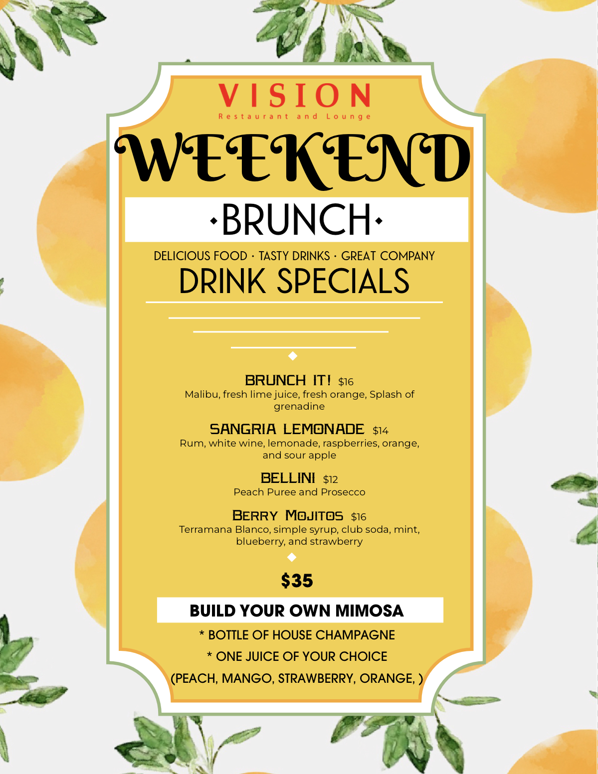 Brunch Menu - Vision Lounge